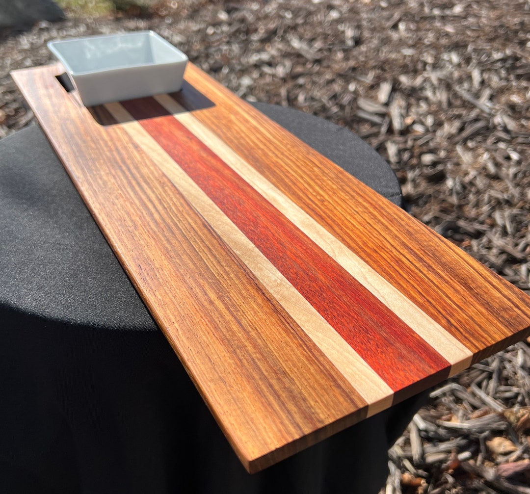 Exotic Wood Serving Tray With Square Porcelain Dish - Bloodwood, Kiatt ...