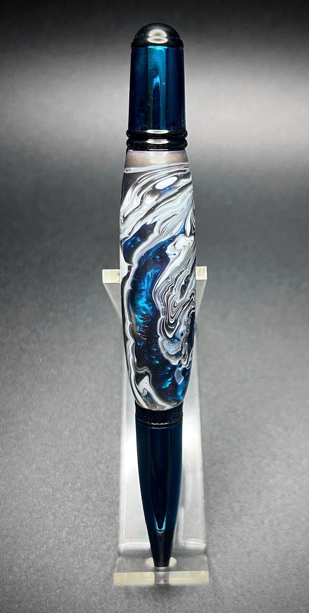 Gorgeous Metallic Blue Epoxy Twist Ballpoint Pen With White & Black ...