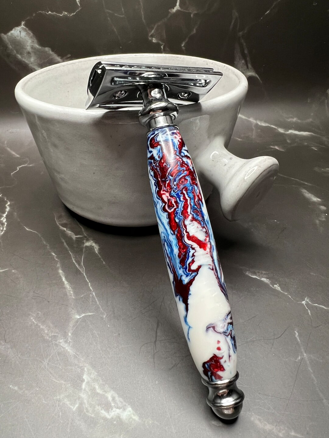 Safety Razor With Handmade Resin Handle & White Ceramic Shaving Mug - Etsy