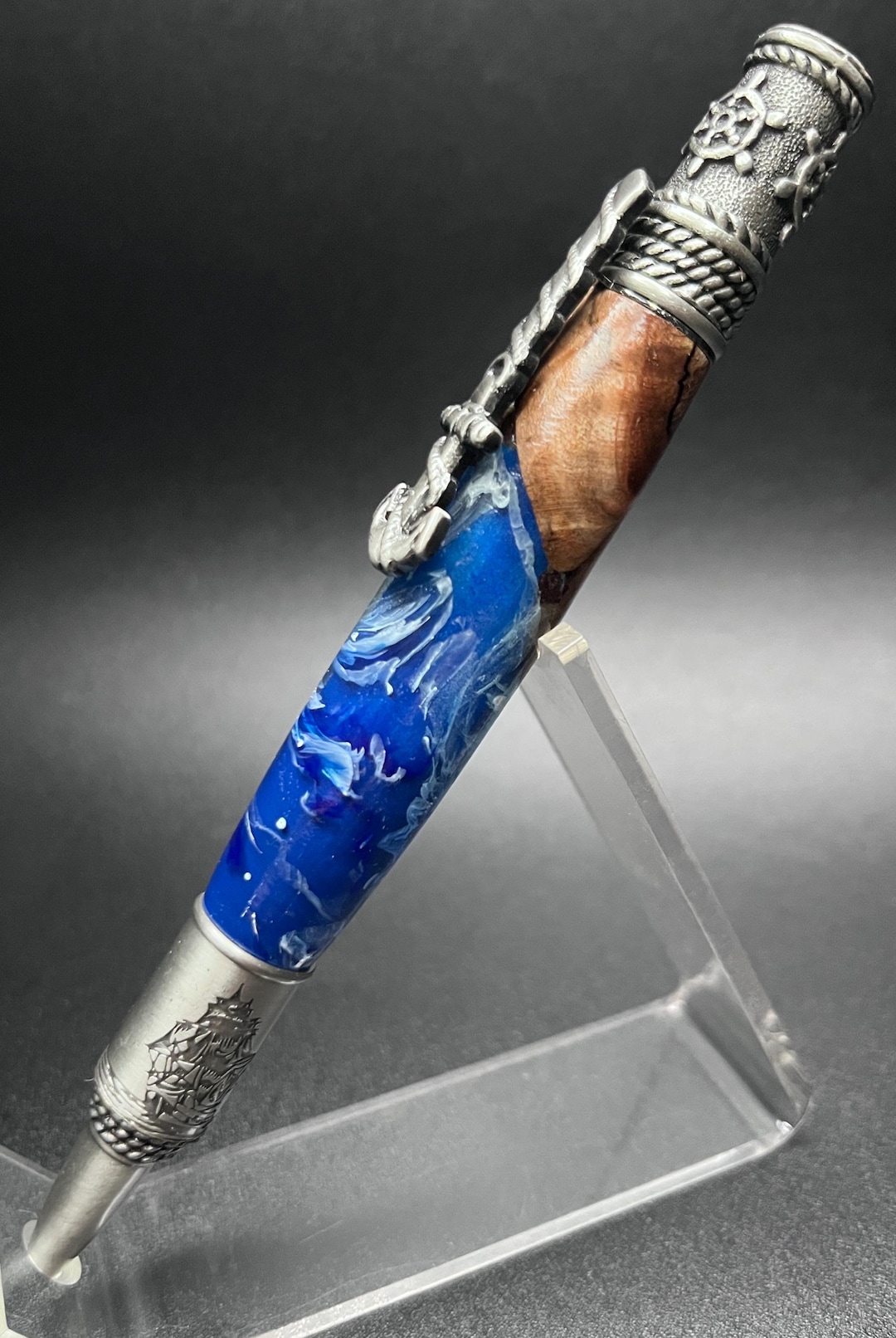 Nautical Themed Pen With Blue Epoxy & White Swirls - Etsy