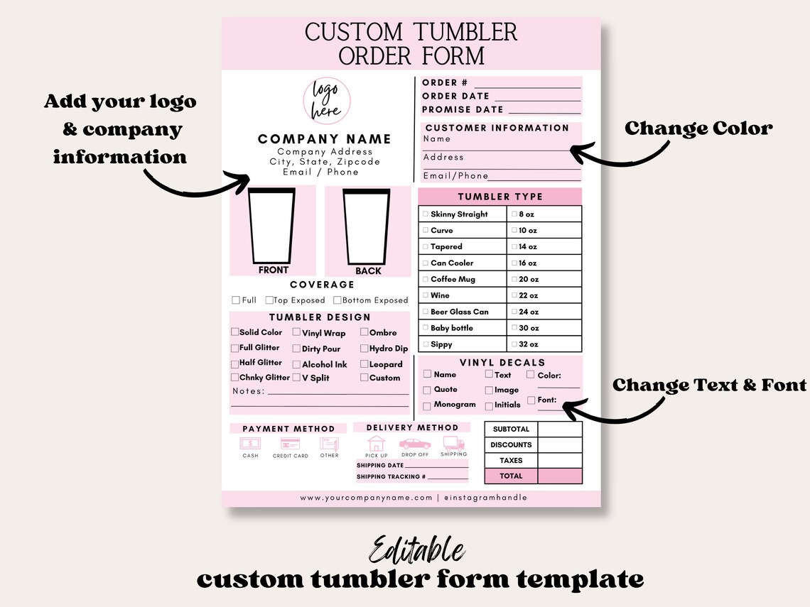 Tumbler Order Form Editable Tumbler Order Form Template - Etsy