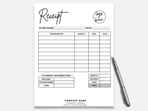 Receipt Template Small Business Receipt Custom Order Form - Etsy