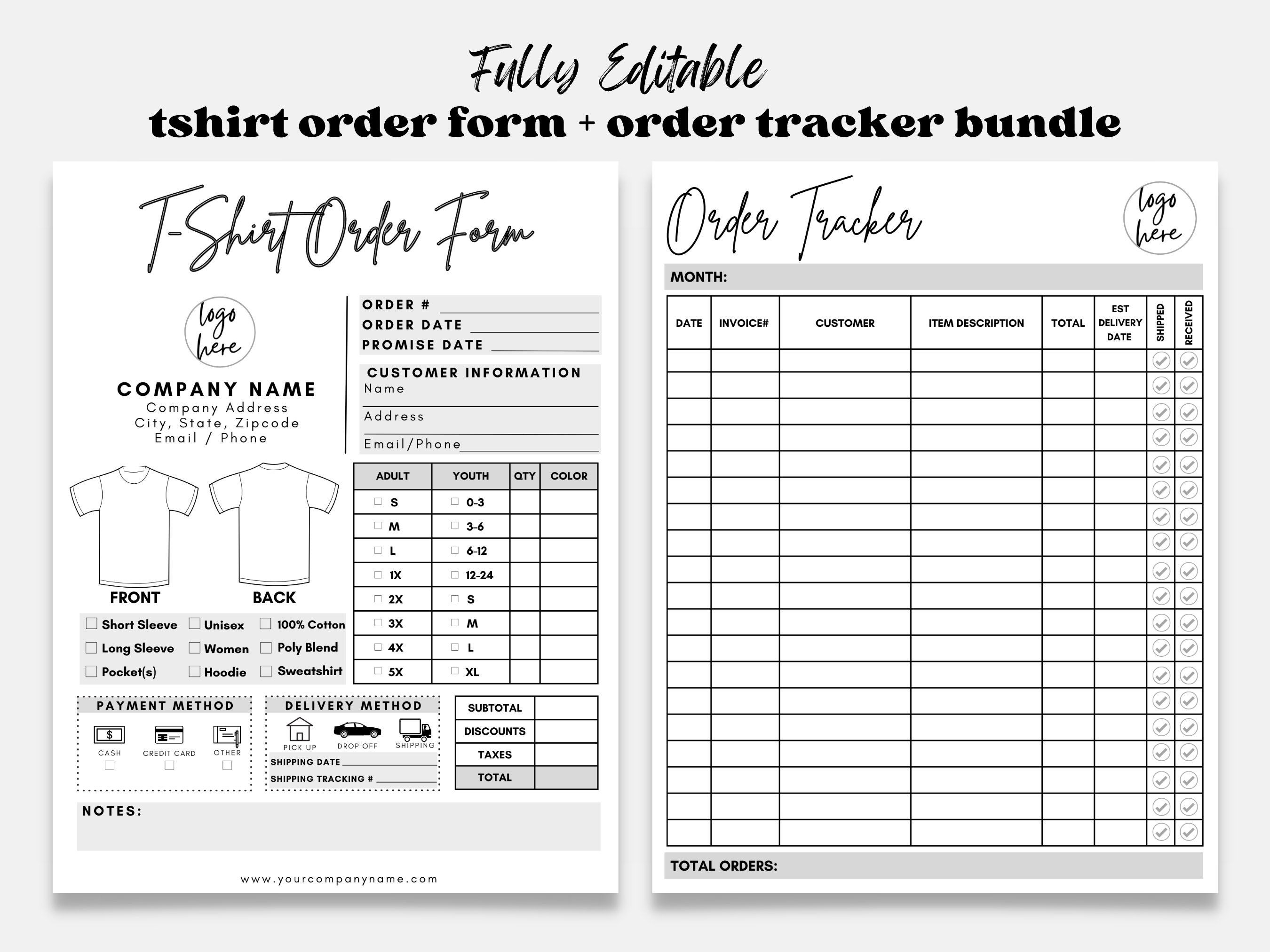 Editable T shirt Order Form Printable Canva Template