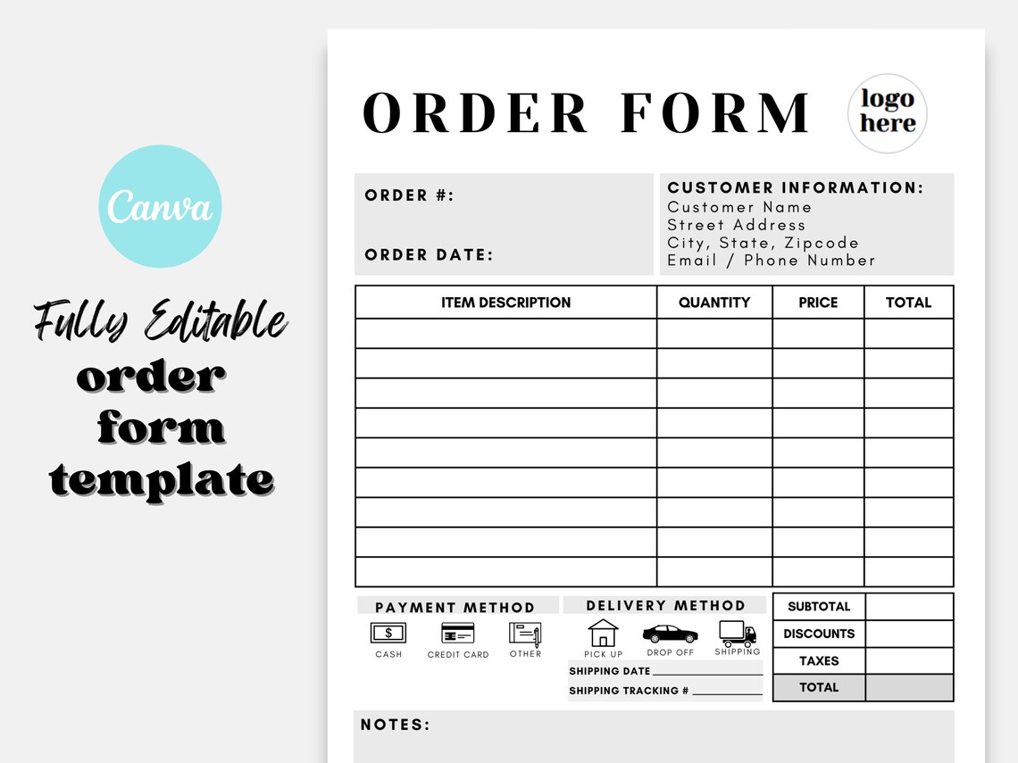 Order Form Template, Custom Order Form, Order Form, Craft Order Form ...