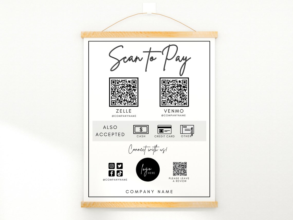QR Code Sign Scan to Pay Template Payment Sign QR Code - Etsy