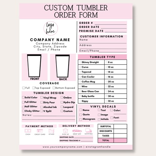 Editable Tumbler Order Form Template Custom Tumbler Form - Etsy