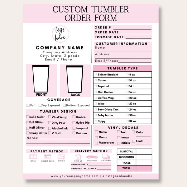 Tumbler Order Form Template - Etsy