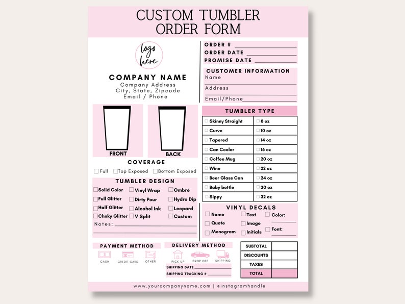 Tumbler Order Form Editable Tumbler Order Form Template - Etsy