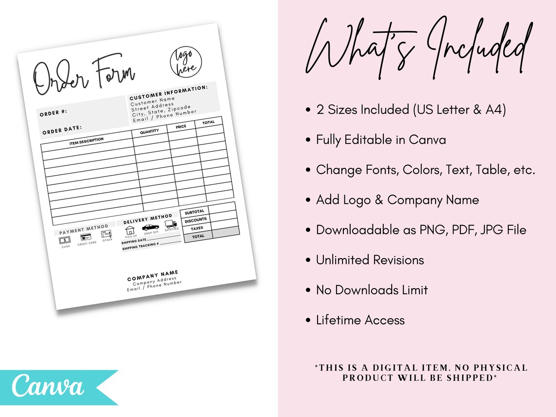 Order Form Template Custom Order Form Order Form Craft - Etsy