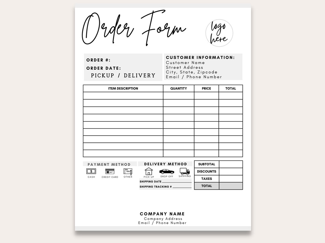Order Form Template, Custom Order Form, Order Form, Printable Craft ...
