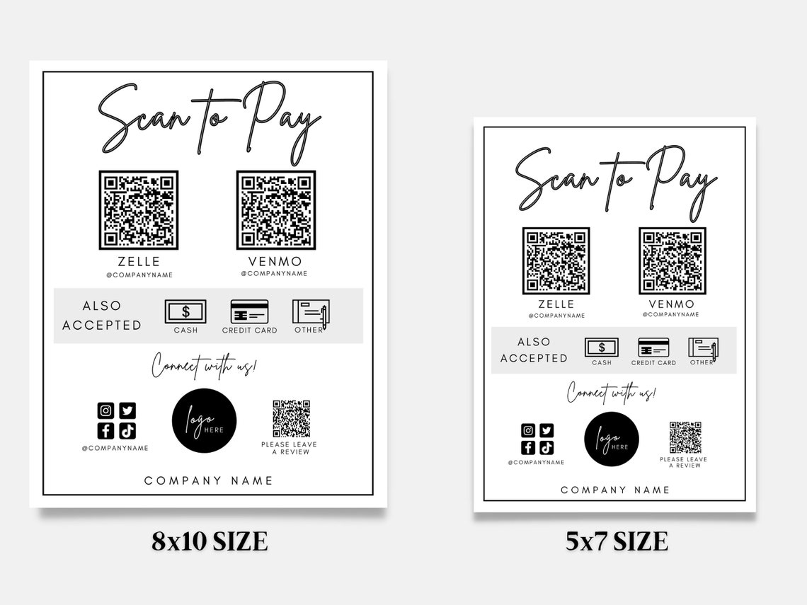 QR Code Sign Scan to Pay Template Payment Sign QR Code - Etsy