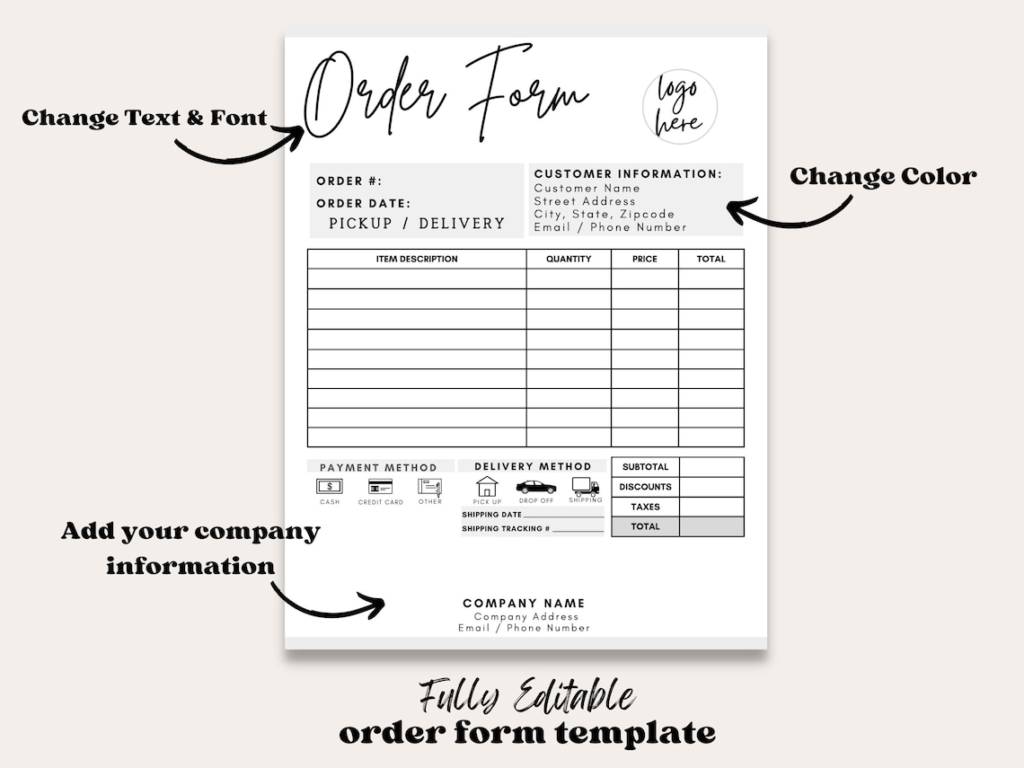 Order Form Template Custom Order Form Order Form Printable - Etsy