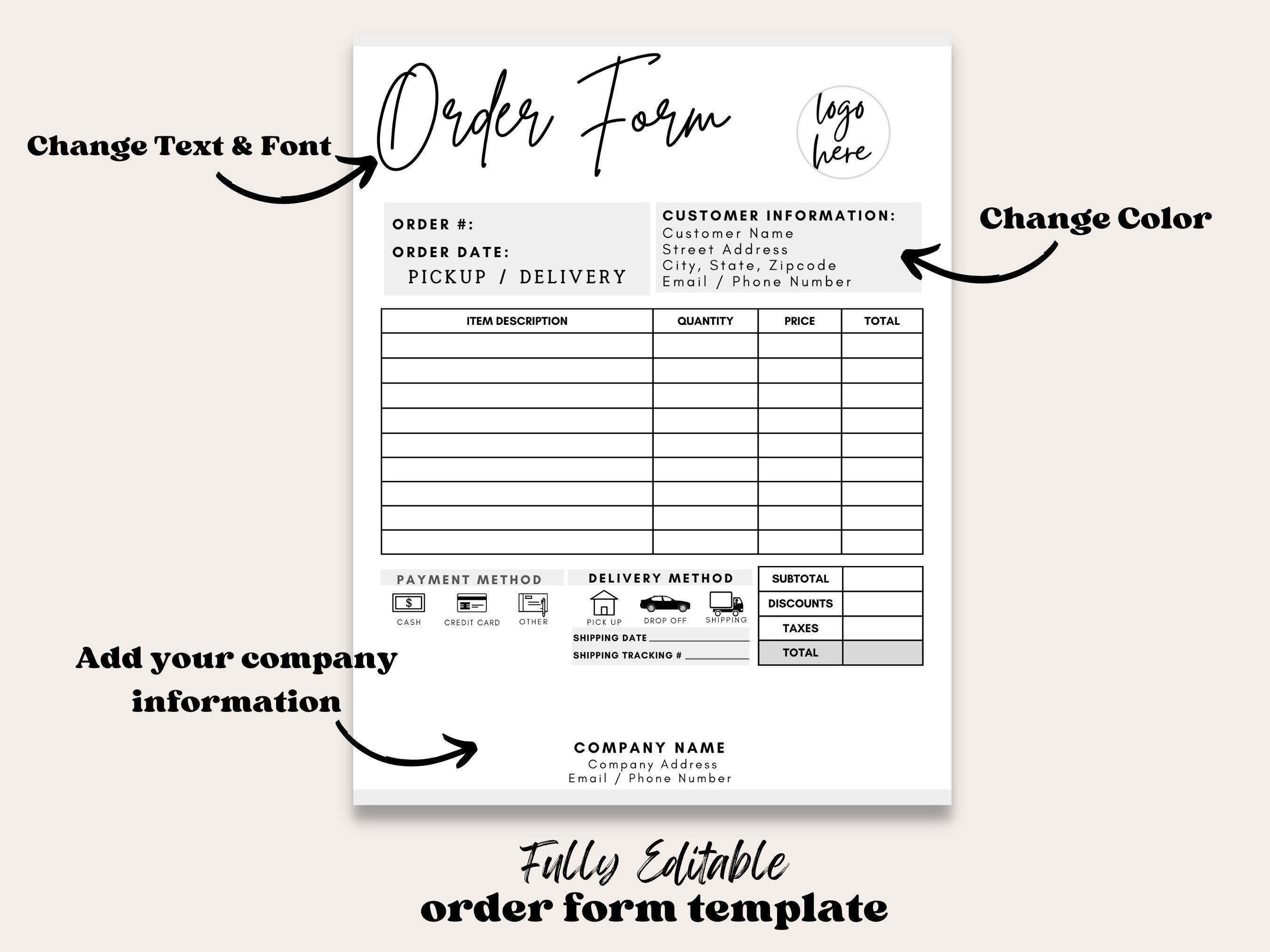 Order Form Template, Custom Order Form, Order Form, Printable Craft ...