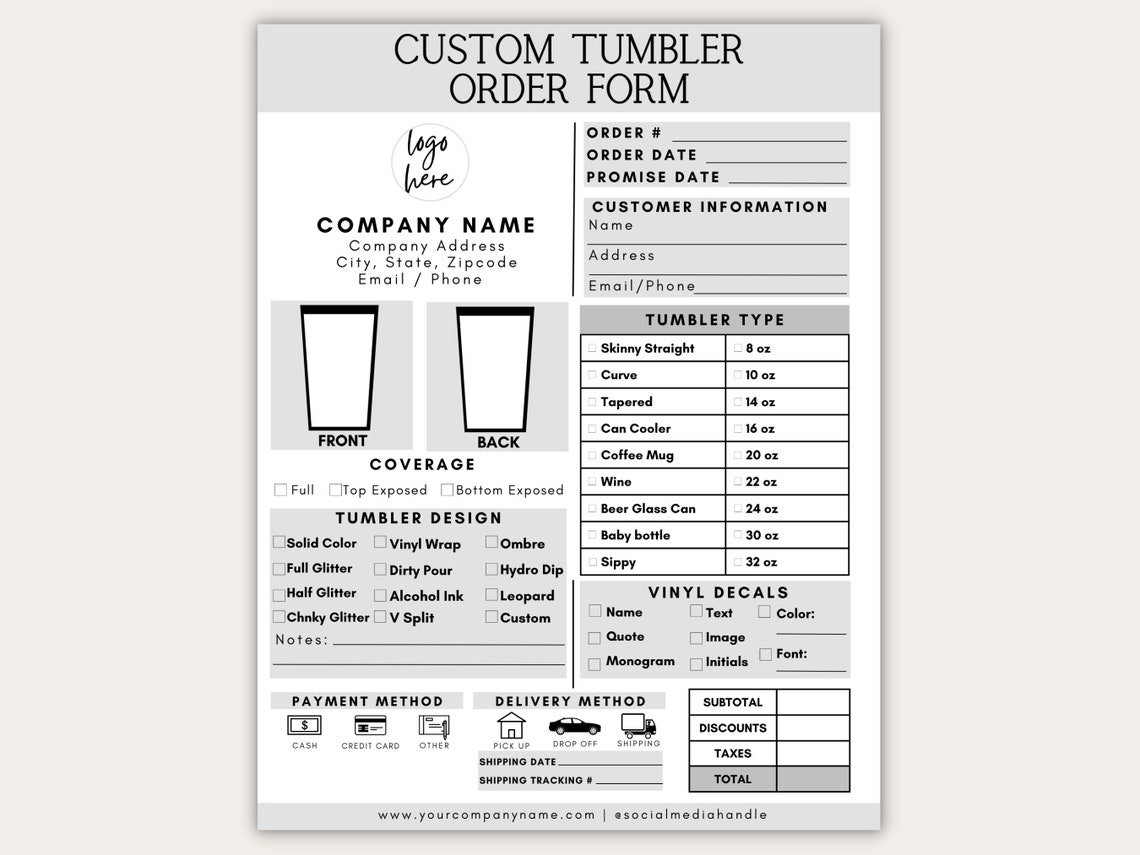 Tumbler Order Form Editable Tumbler Order Form Template - Etsy