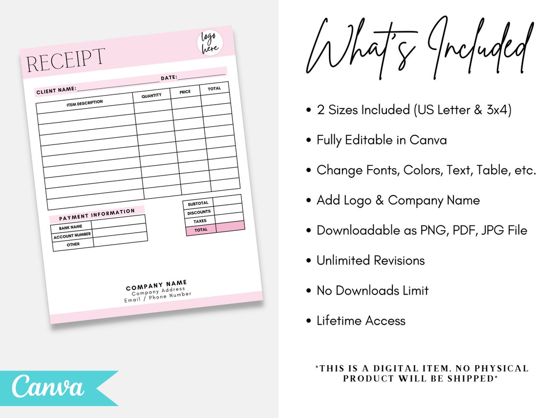 Receipt Template Small Business Receipt Custom Order Form - Etsy