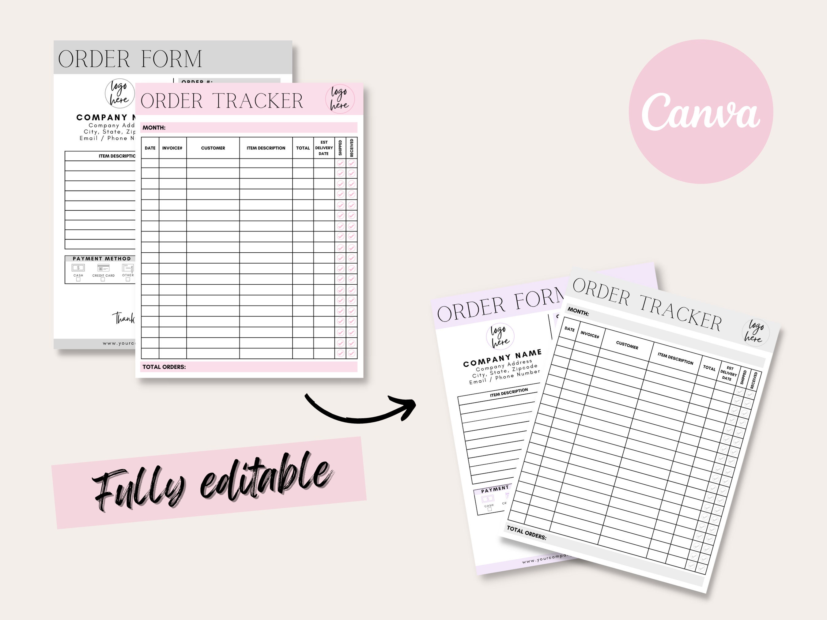 Custom Order Form Template and Order Tracker Bundle, Order Form ...