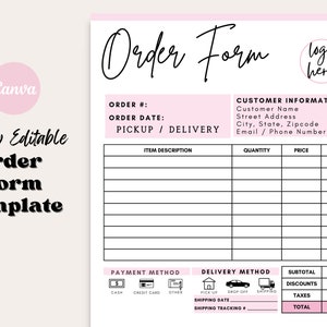 Order Form Template, Custom Order Form, Order Form, Printable Craft ...