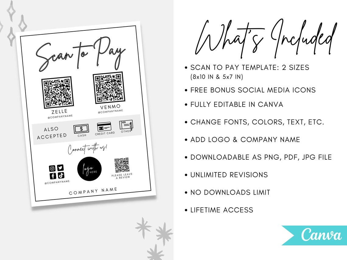QR Code Sign Scan to Pay Template Payment Sign QR Code - Etsy
