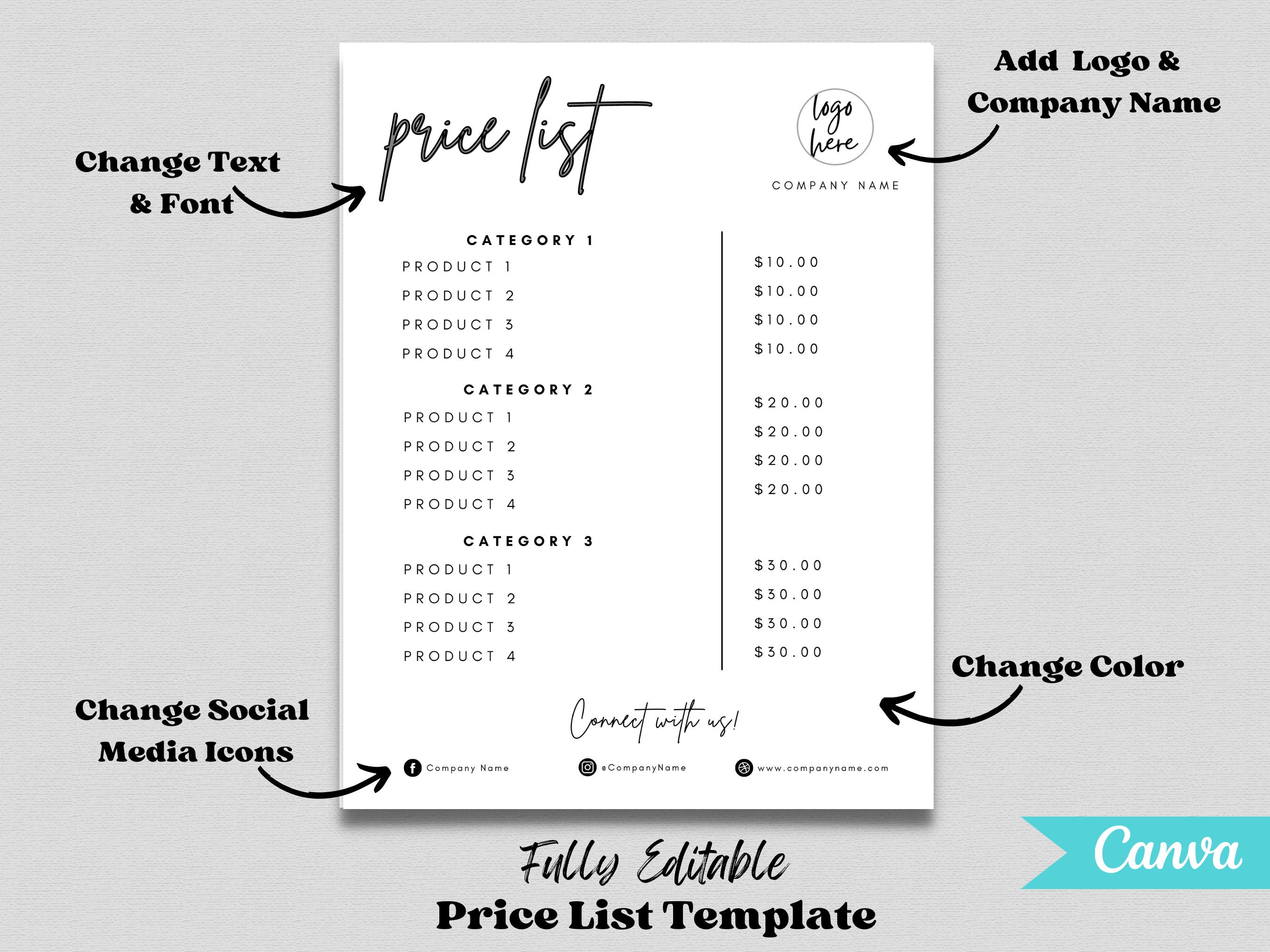 Price List Template, Price List, Price Chart, Price Guide, Price Sheet ...