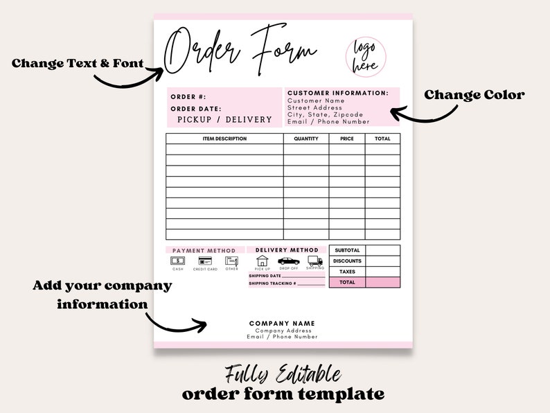 Order Form Template, Custom Order Form, Order Form, Printable Craft ...