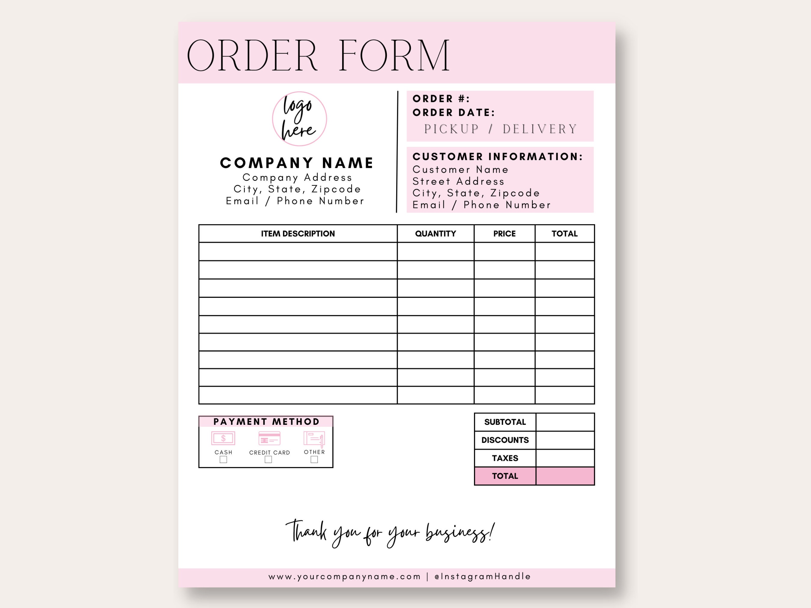 Custom Order Form Template and Order Tracker Bundle, Order Form ...