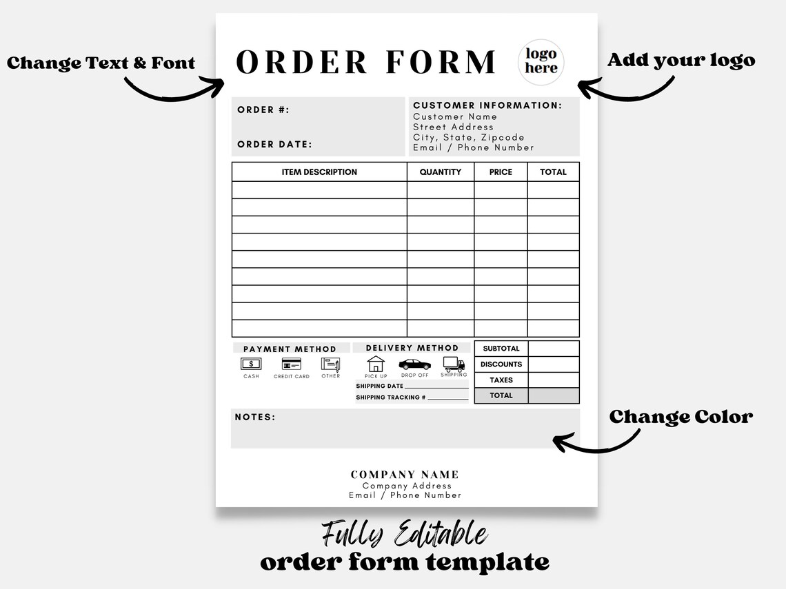 Order Form Template, Custom Order Form, Order Form, Craft Order Form ...