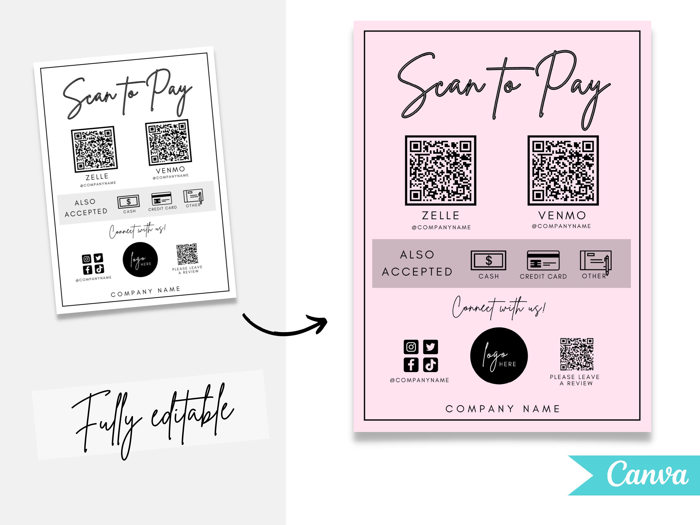 QR Code Sign Scan to Pay Template Payment Sign QR Code - Etsy