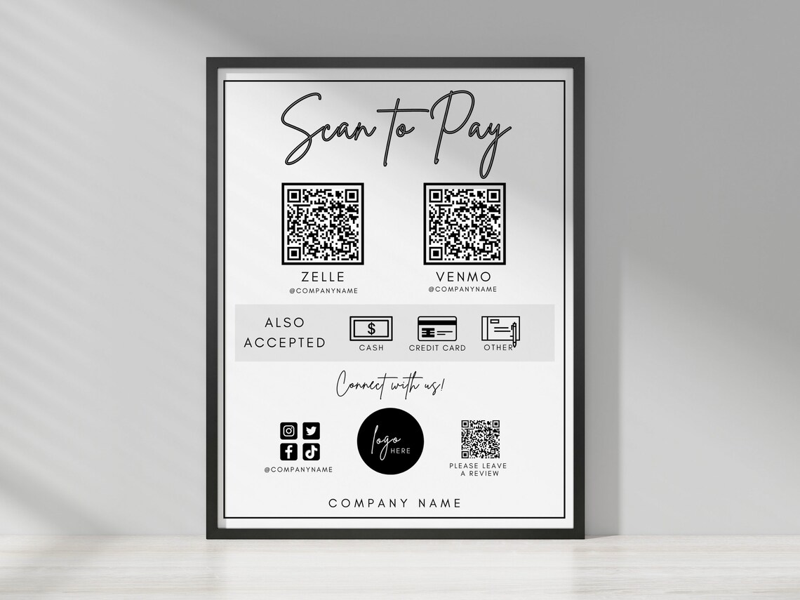 QR Code Sign Scan to Pay Template Payment Sign QR Code - Etsy
