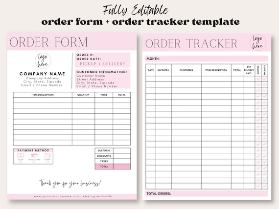 Custom Order Form Template and Order Tracker Bundle Order - Etsy