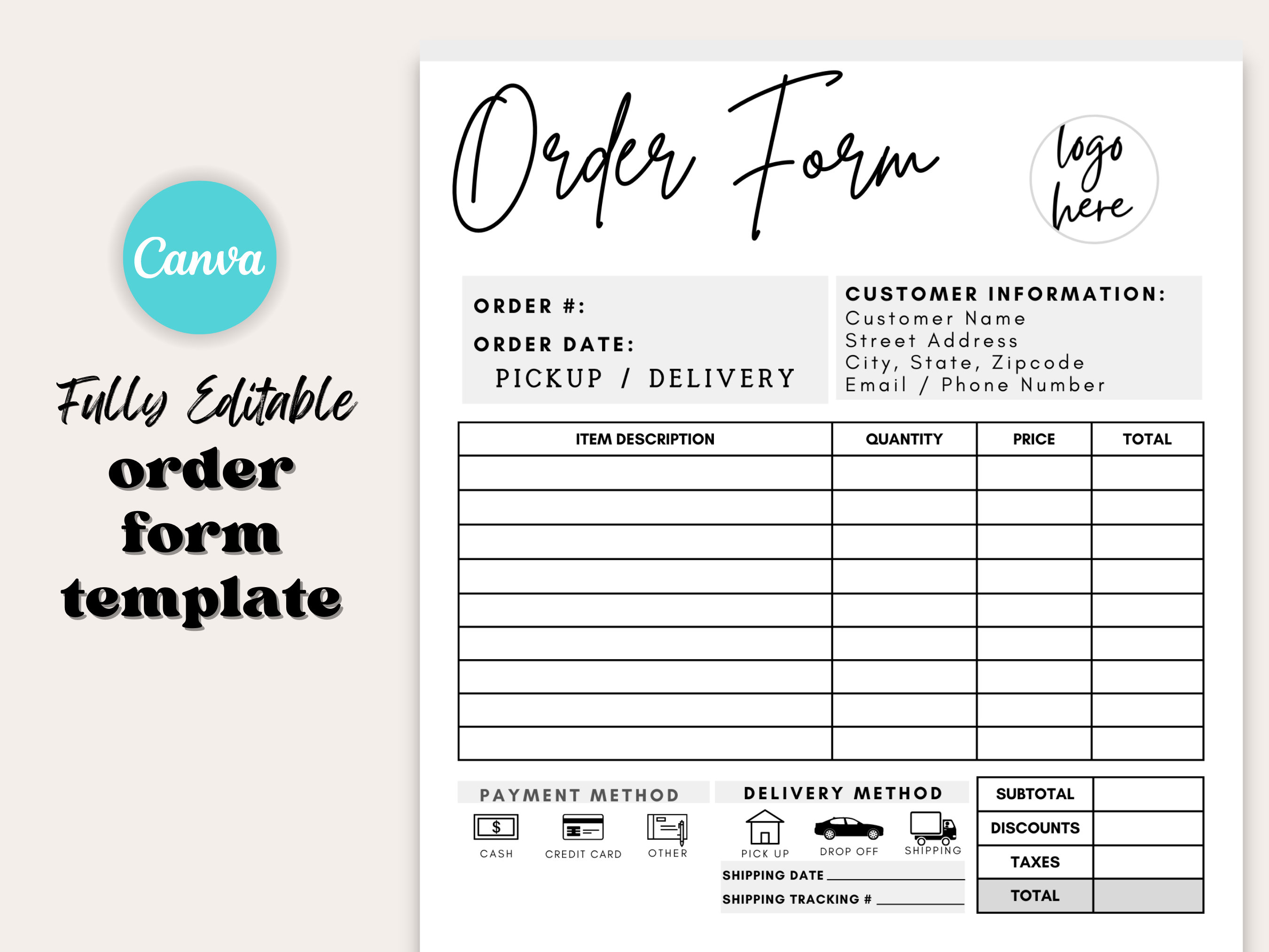 Order Form Template, Custom Order Form, Order Form, Printable Craft ...