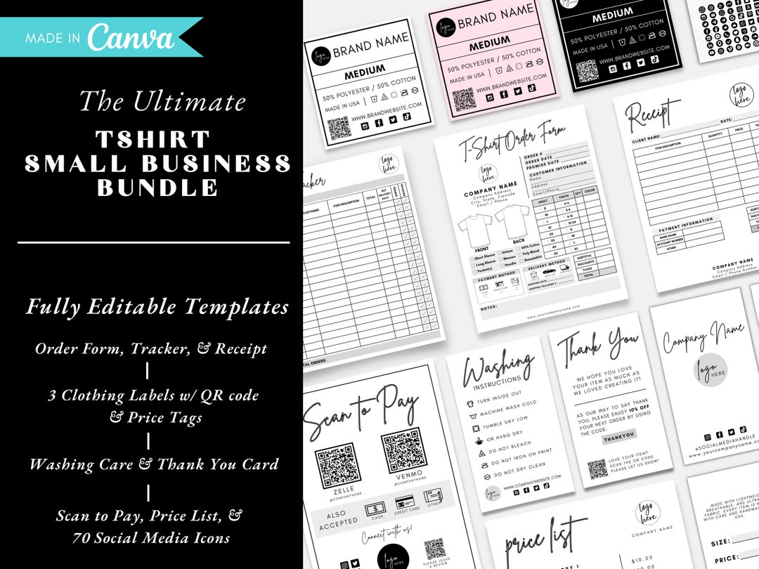 Small Business Bundle, Printable Clothing Labels, Tshirt Order Form ...