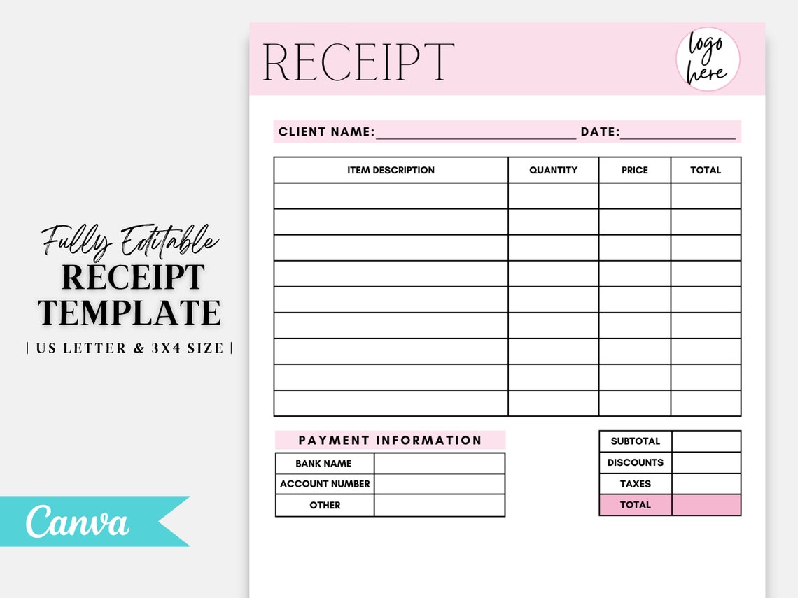Receipt Template, Small Business Receipt, Custom Order Form, Order Form ...