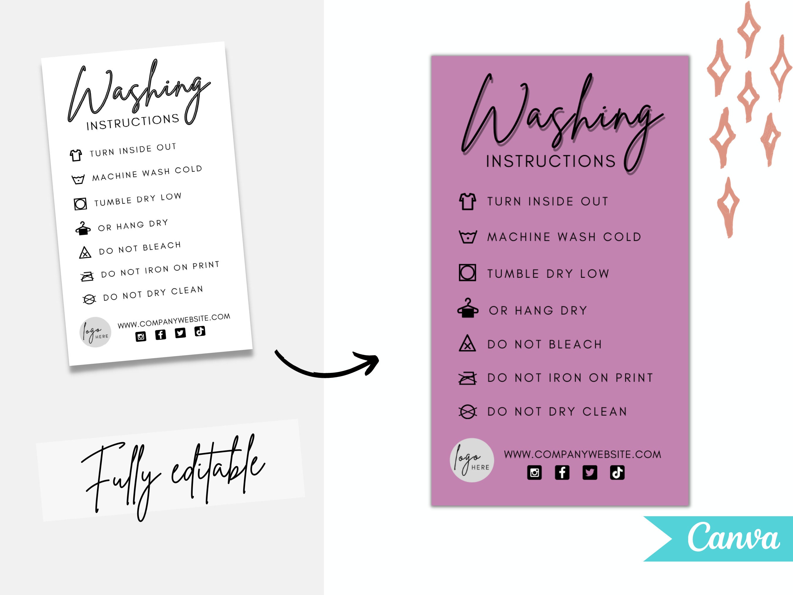 Editable Care Instructions, Washing Instructions Template, Garment Care ...