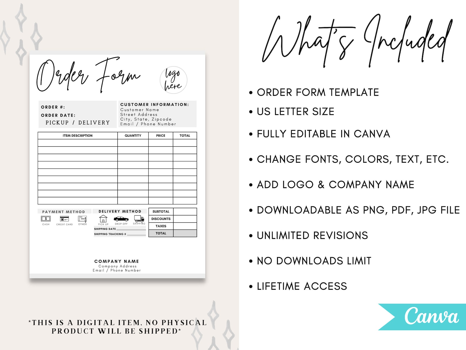 Order Form Template, Custom Order Form, Order Form, Printable Craft ...