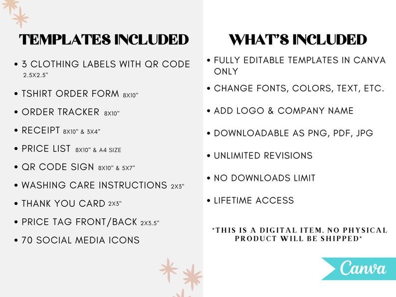 Small Business Bundle, Printable Clothing Labels, Tshirt Order Form ...