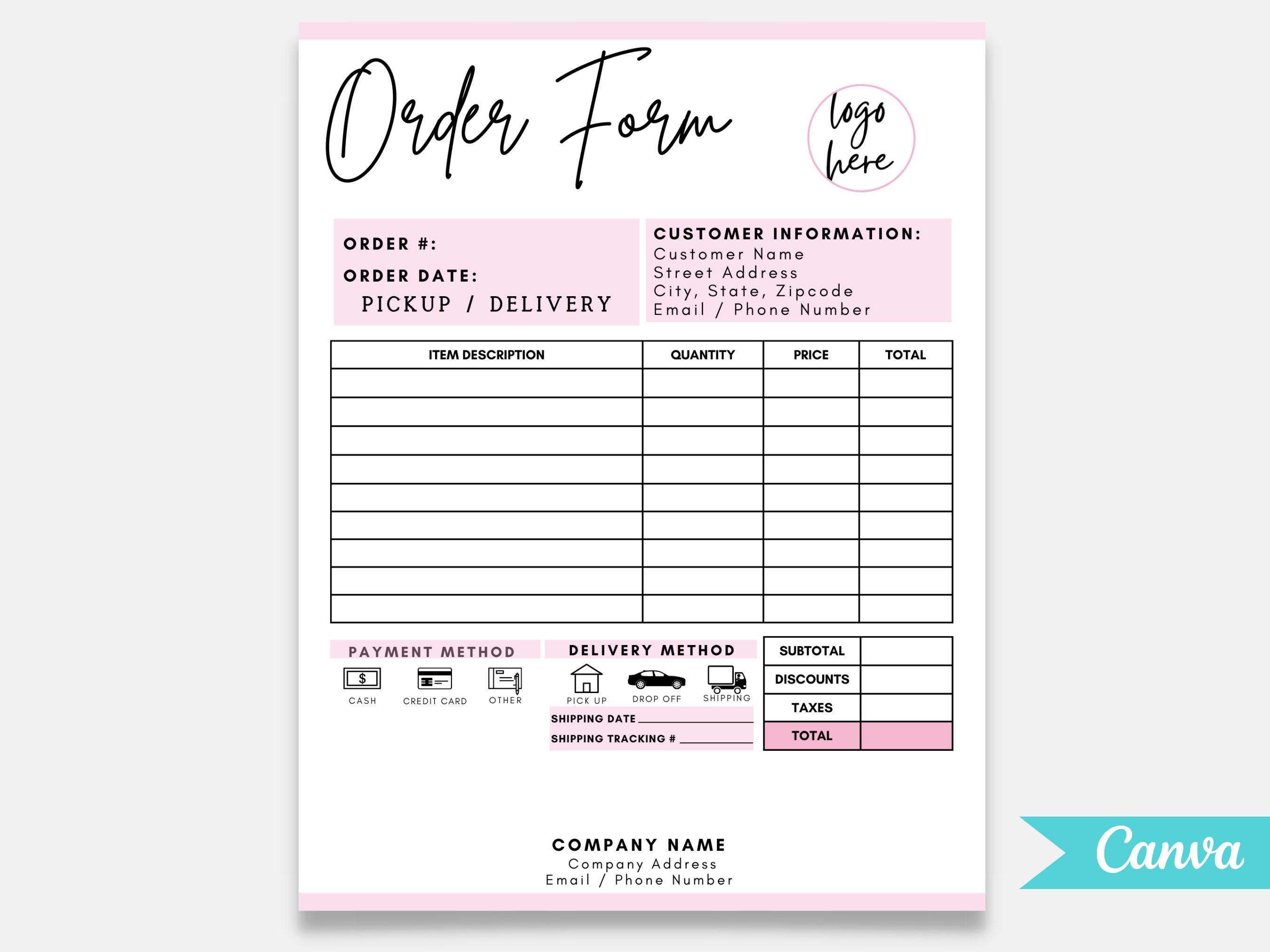 Order Form Template, Custom Order Form, Order Form, Printable Craft ...