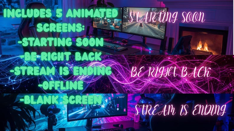 Warm Neon Stream Pack for Kick or Twitch | Animated Screens Overlays - Etsy