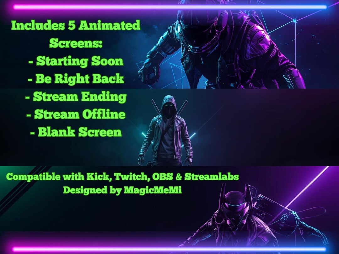Cyber Glow Stream Pack for Kick or Twitch | Animated Screens Overlays ...