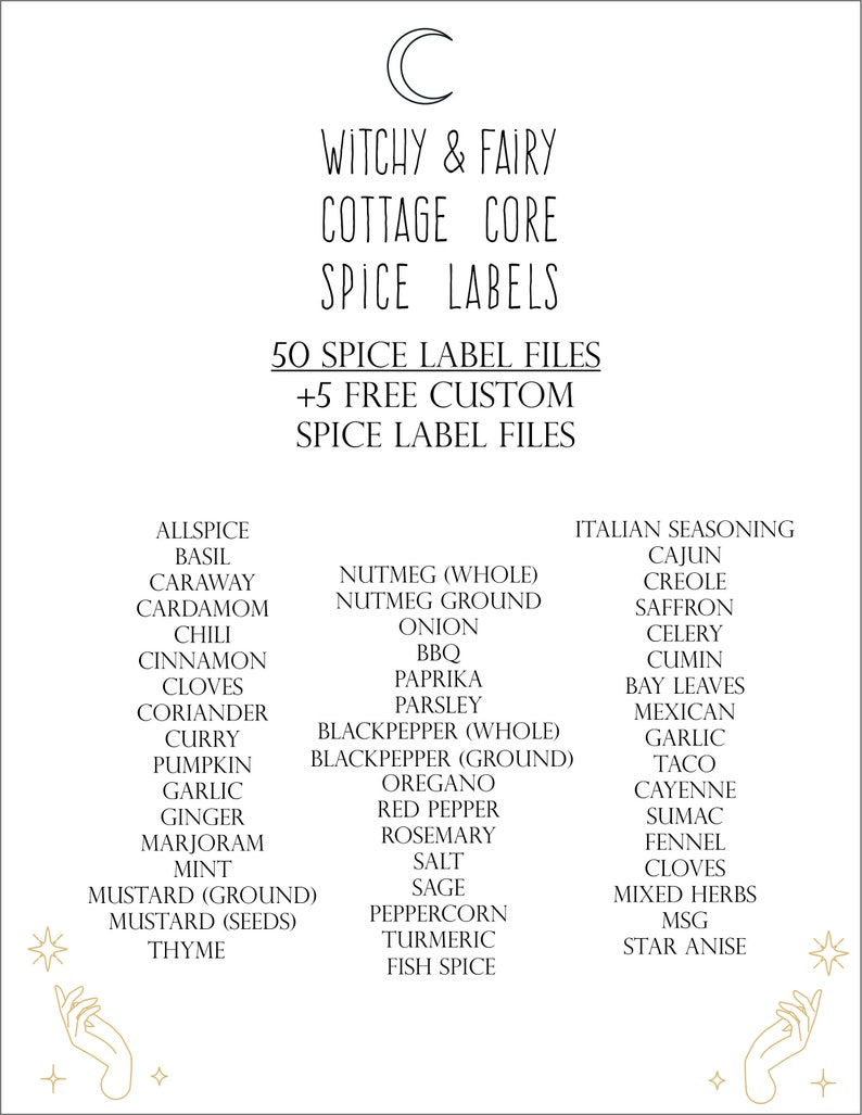 Witchy Fairy Cottage Core Spice Label Digital File Set (50 Spices) - Etsy