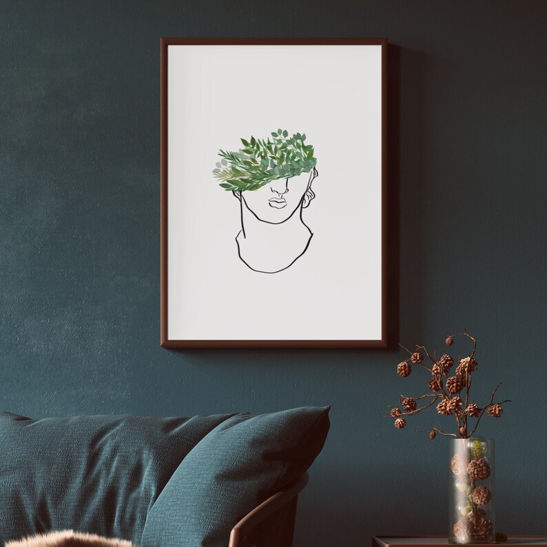 Apollo Statue Digital Print, Botanical Greek God Art - Etsy