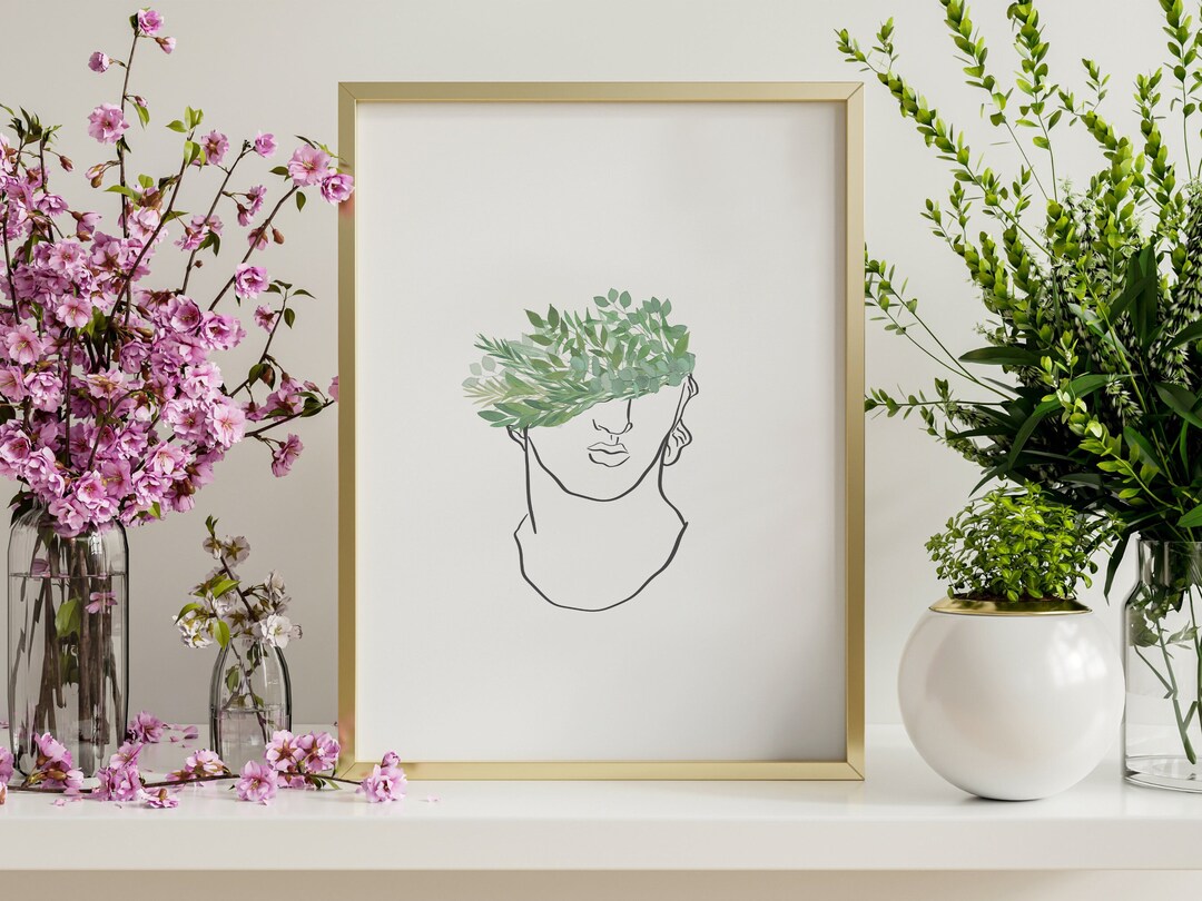 Apollo Statue Digital Print, Botanical Greek God Art - Etsy