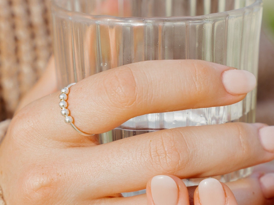 Bead Fidget Ring ADHD Anxiety Spinner Ring Anxiety Ring Silver Fidget ...