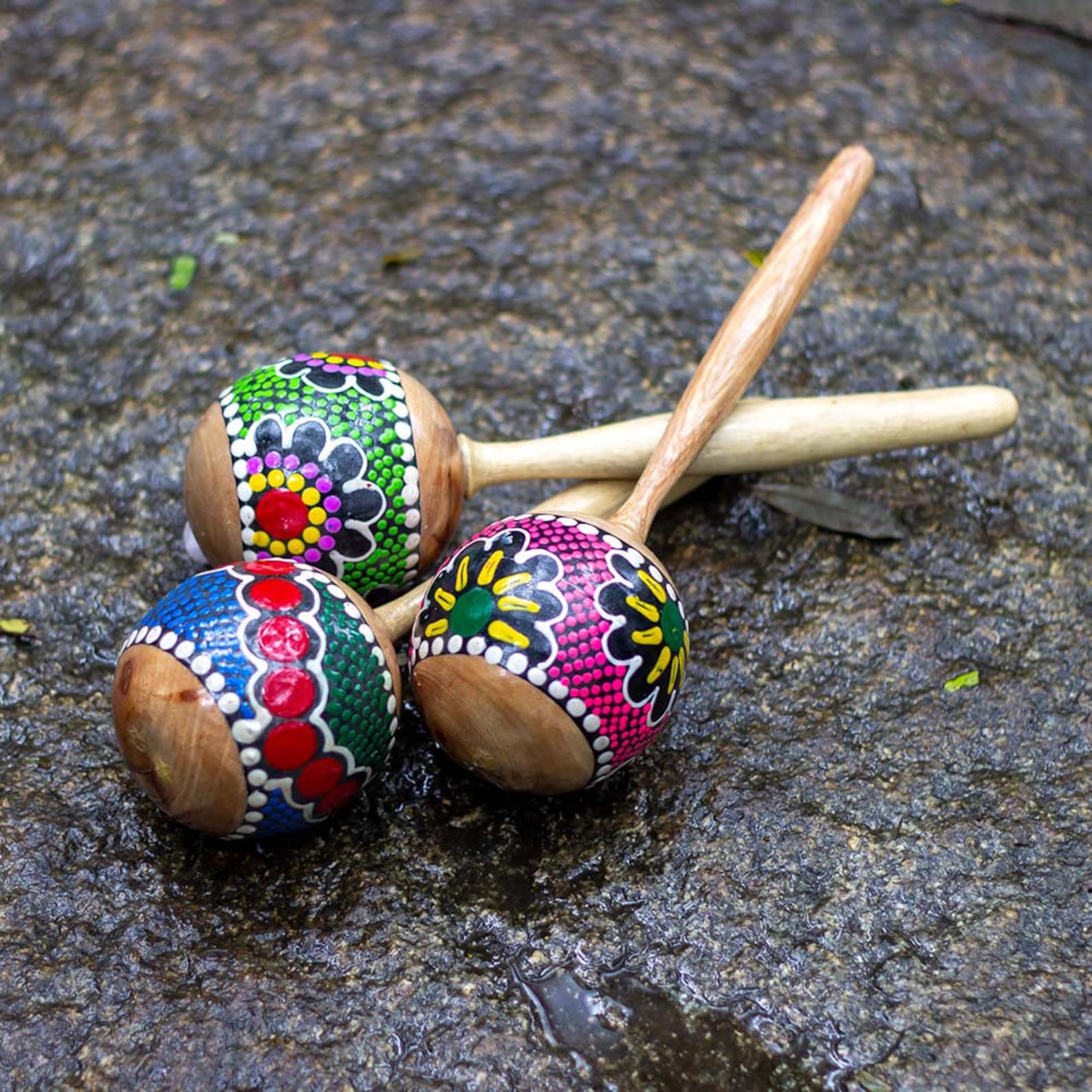Natural Wooden Maracas Shaker Dot Painted Musical Shaker - Etsy