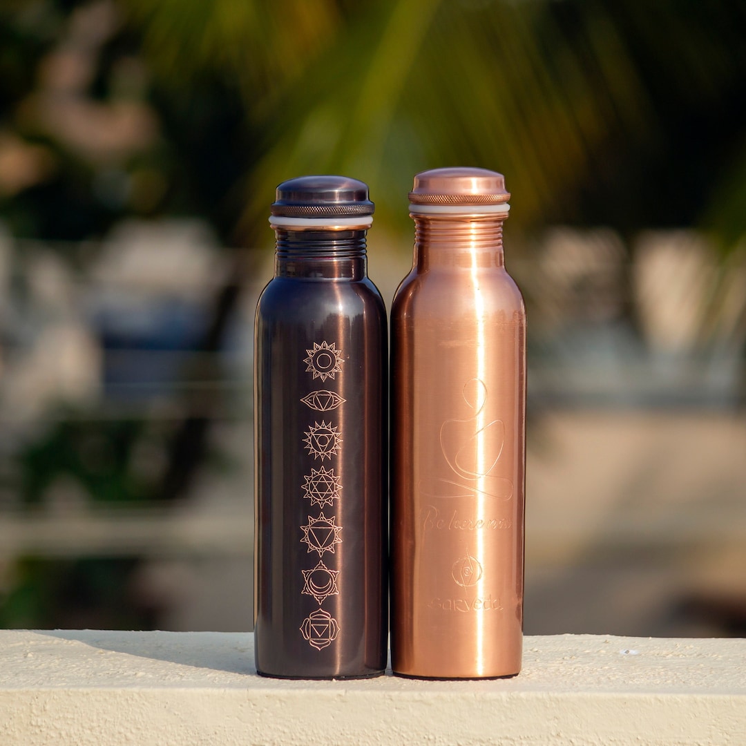 Sarveda 7 Chakra Ayurvedic Copper Water Bottle | Engraved With Chakras ...