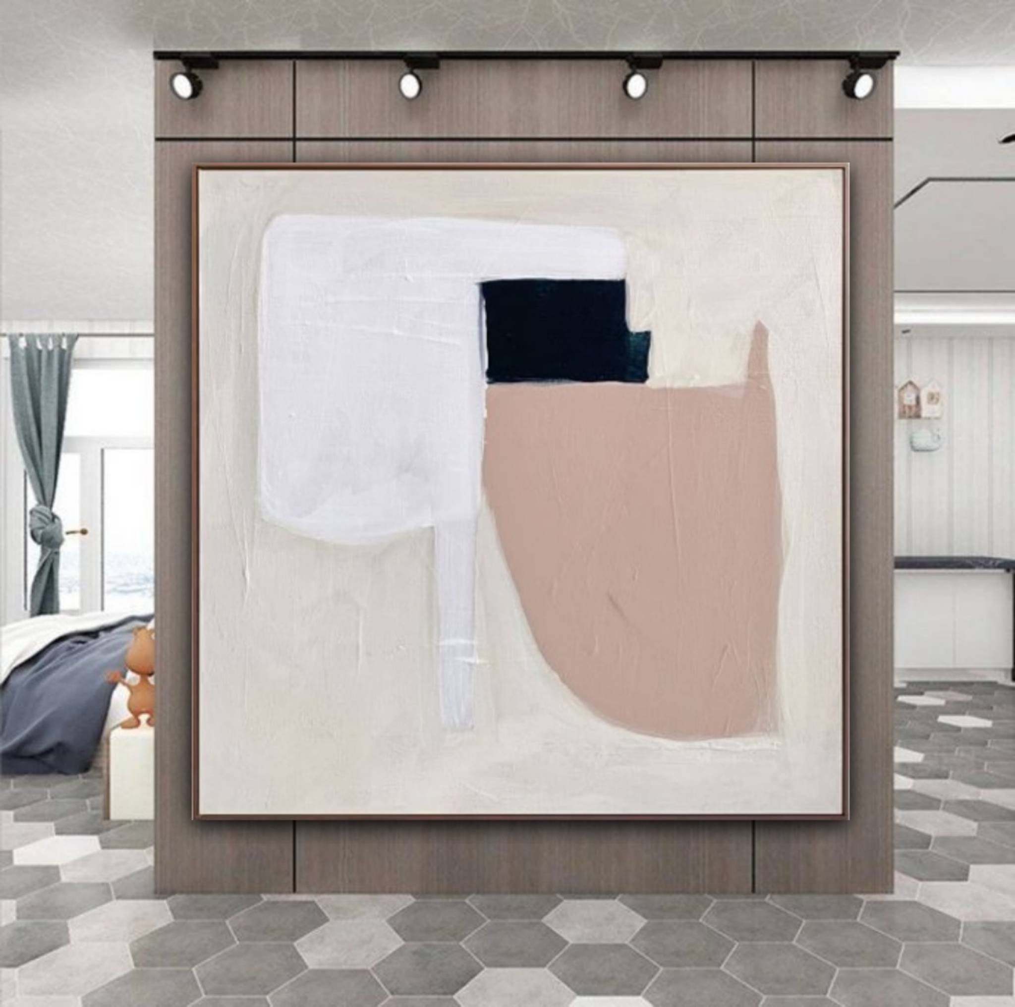 Large Neutral Beige Abstract Painting, Scandinavian Wall Art, Minimal ...