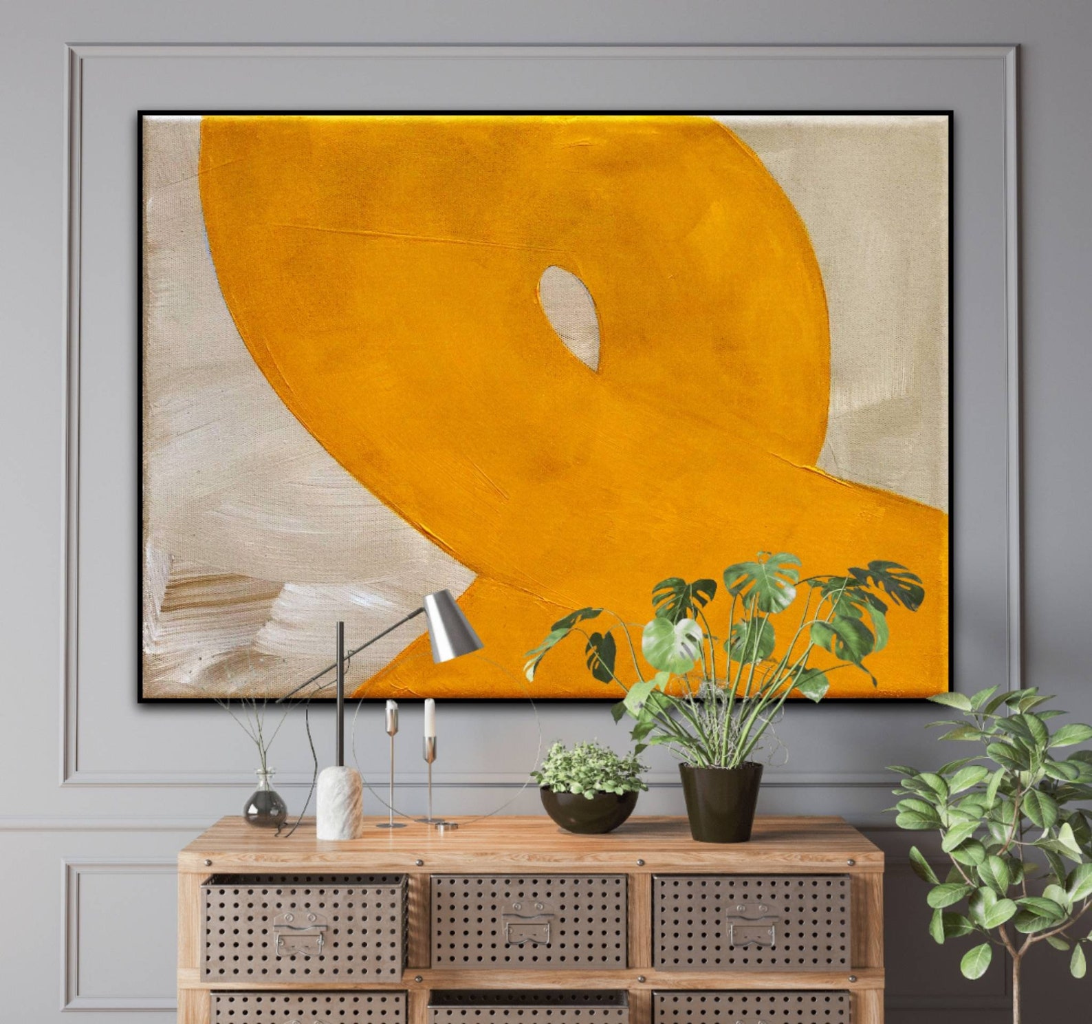 Large Minimalist Yellow Painting Abstract Minimalist Wall Art ...