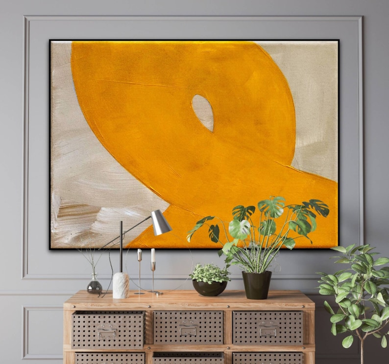 Large Minimalist Yellow Painting Abstract Minimalist Wall Art ...