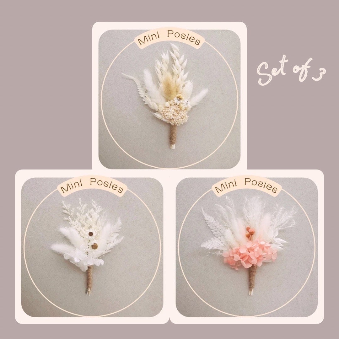 Set of 3 Mini Posies - Dried Flowers Cake Toppers | Petite Posy | Flora ...
