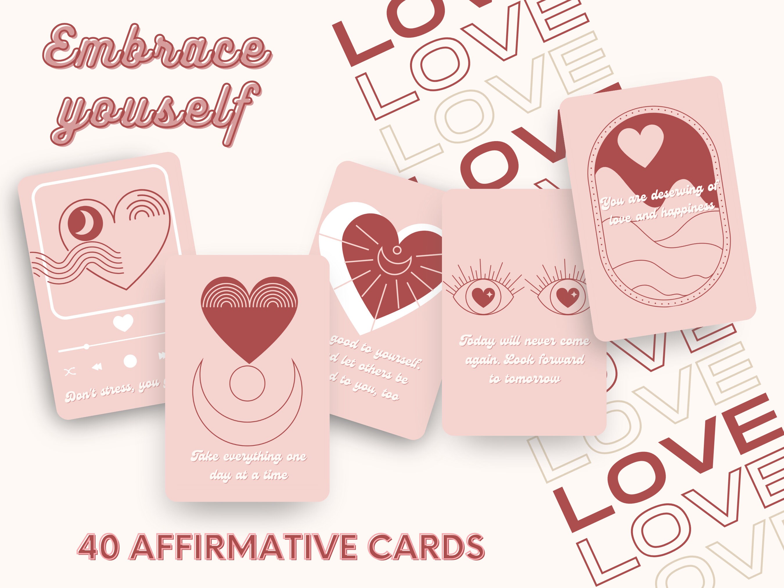Pink Love Affirmation Cards PDF 40 Self-love Cards for Daily Positivity ...