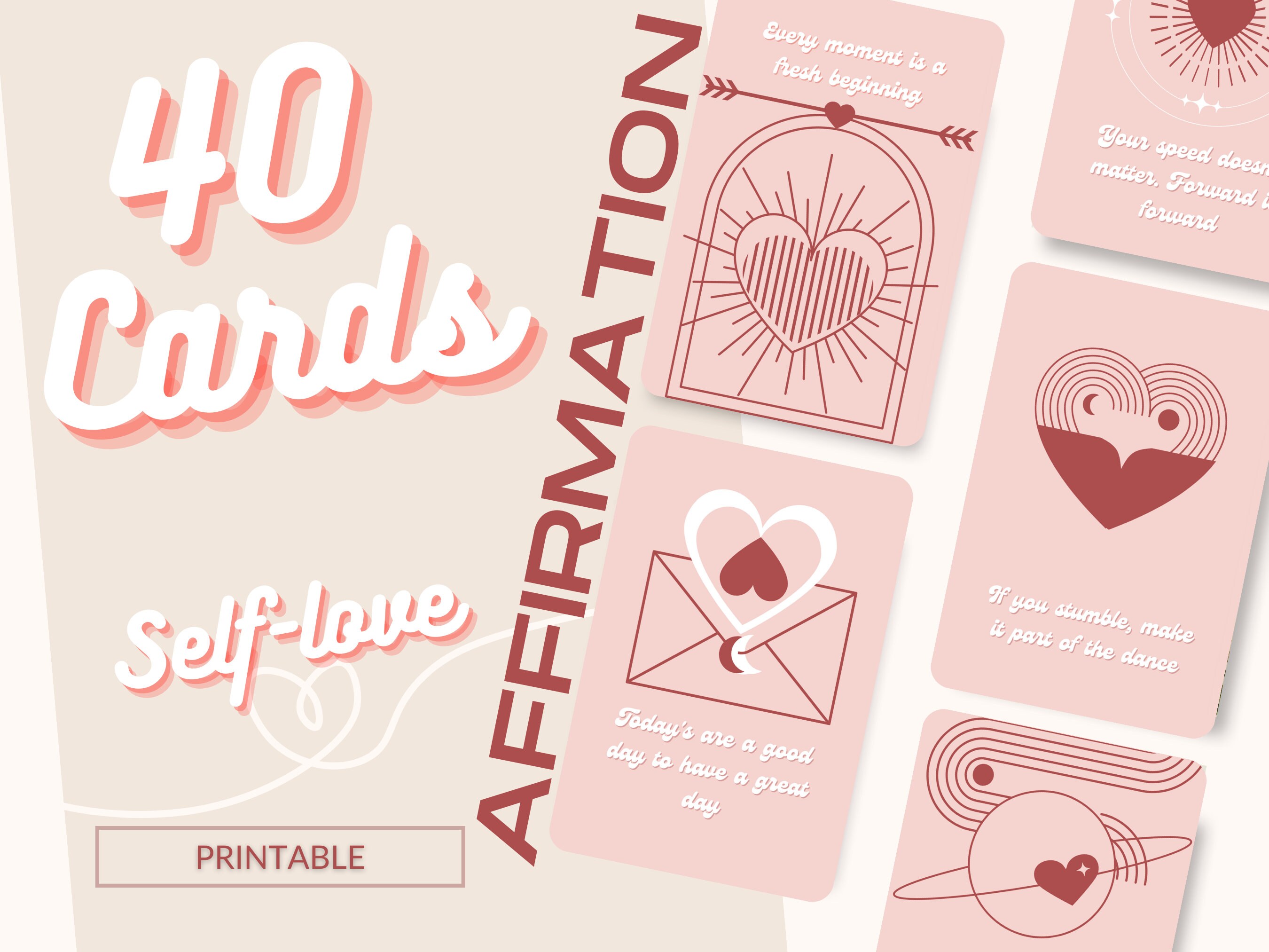 Pink Love Affirmation Cards PDF 40 Self-love Cards for Daily Positivity ...